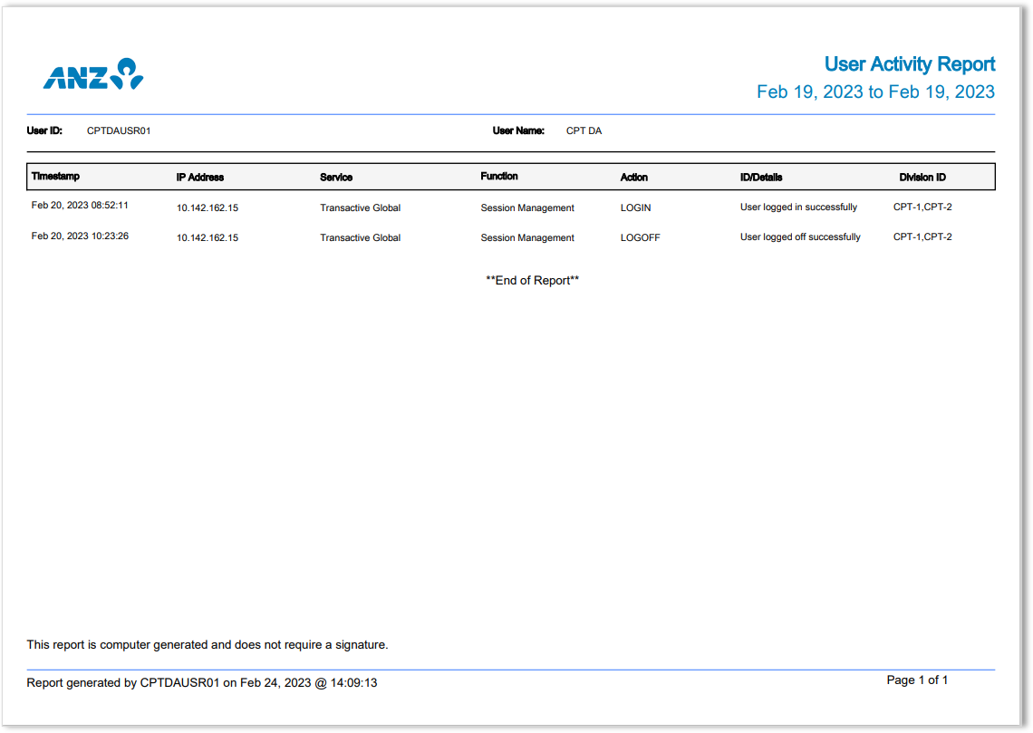 Manage Administration Reports – ANZ Digital Services Help