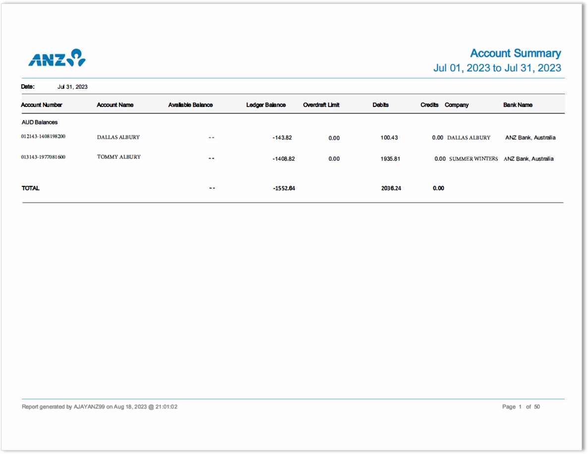 Account Report Types – ANZ Digital Services Help