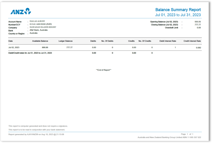 Account Report Types – ANZ Digital Services Help