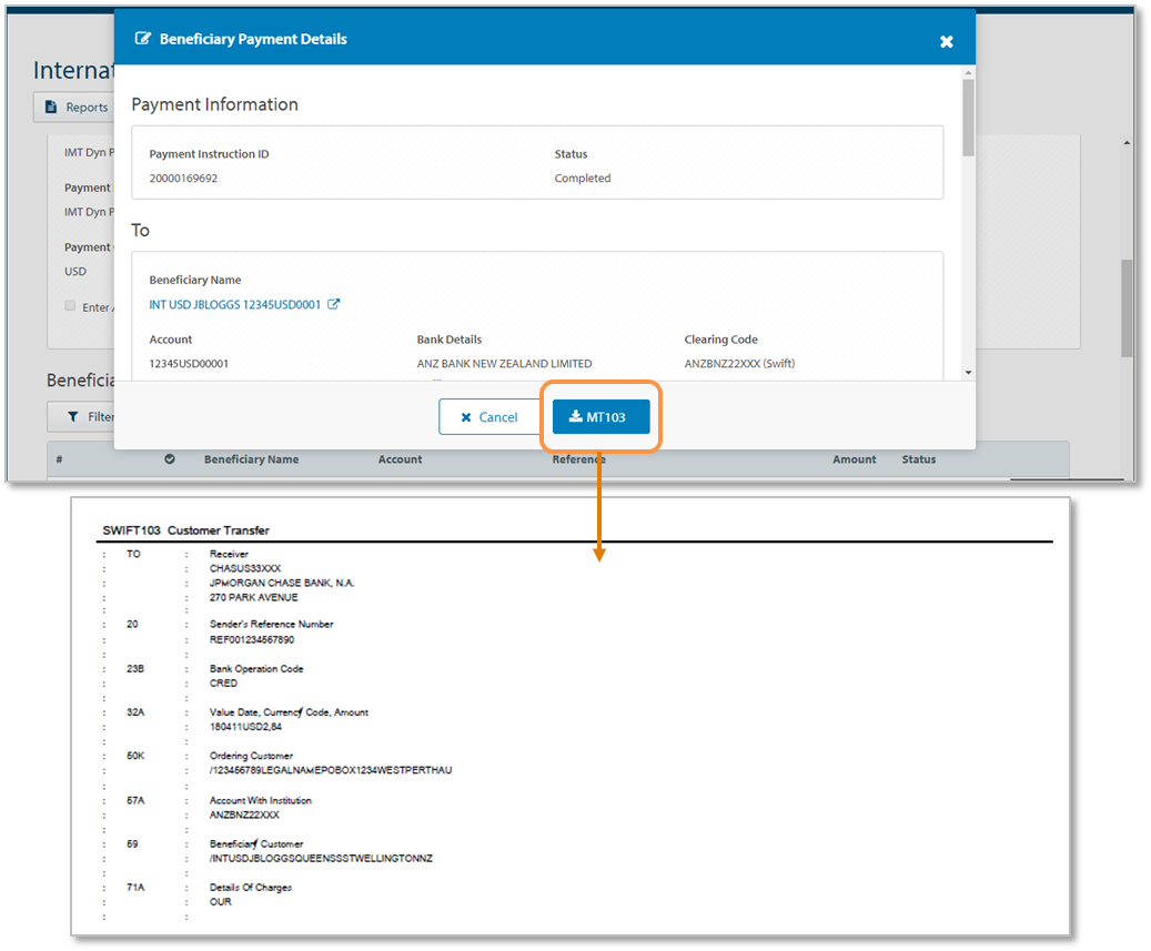 Generate MT103 Message – ANZ Digital Services Help