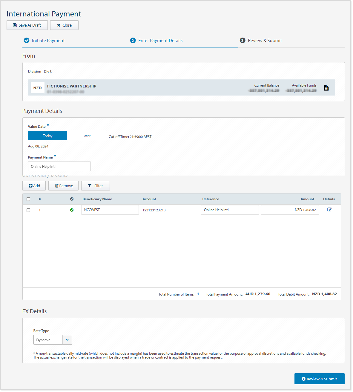 Create International Payment (Australia & New Zealand) – ANZ Digital Services Help