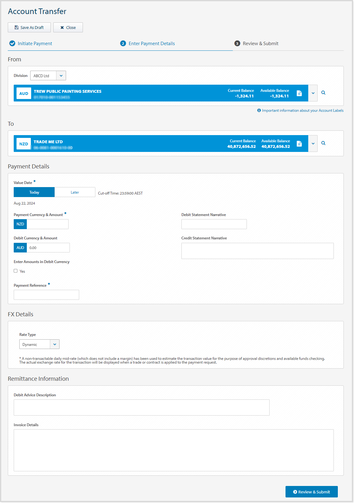 Create Account Transfer (Australia) – ANZ Digital Services Help
