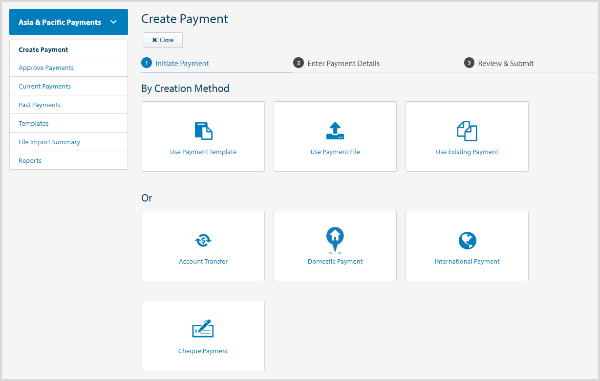 Create Payment screen (Asia & Pacific) – ANZ Digital Services Help