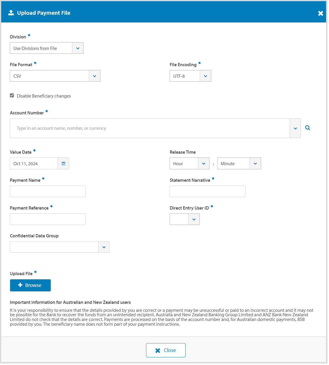 Use Payment File – ANZ Digital Services Help