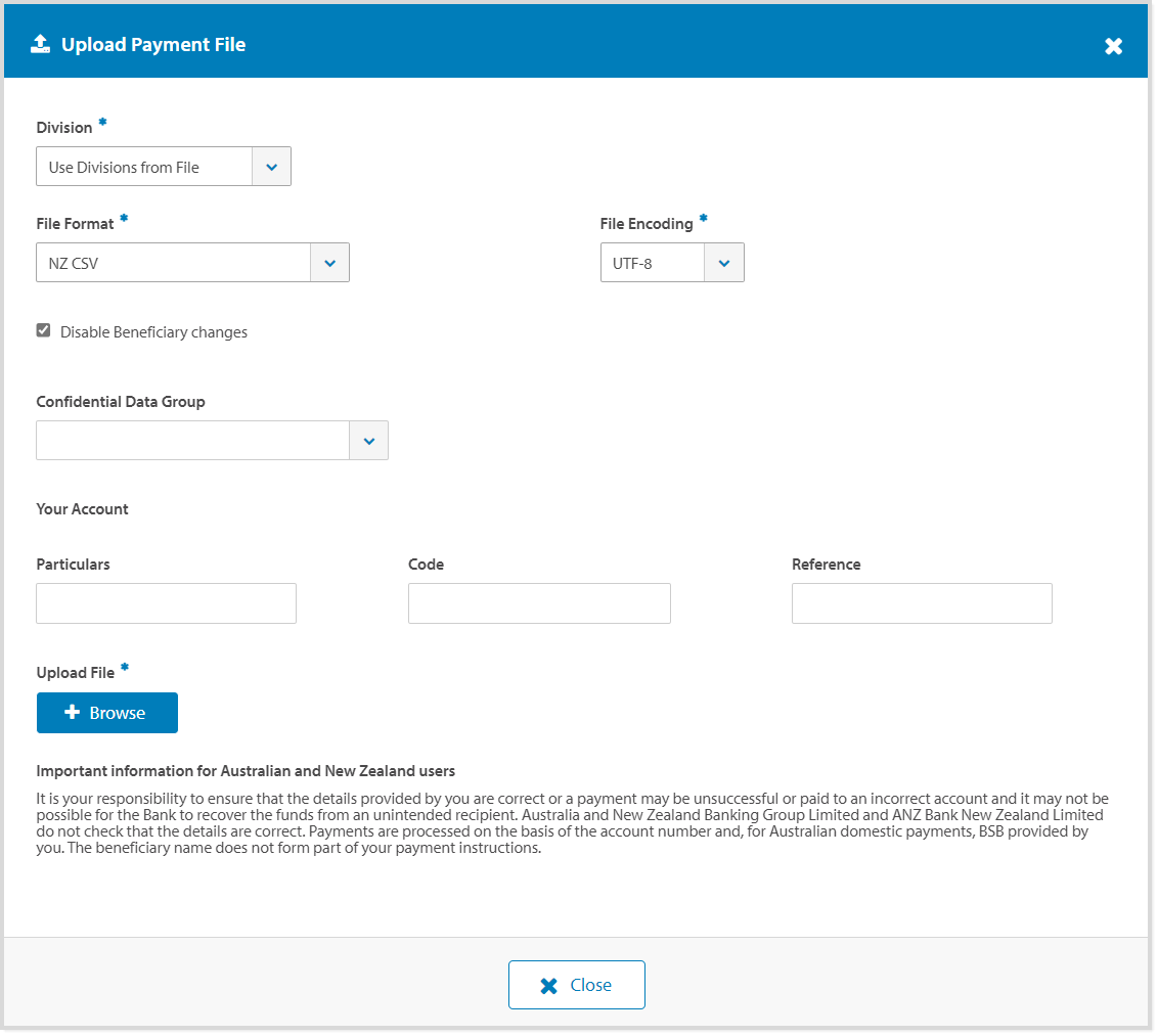 Use Payment File – ANZ Digital Services Help