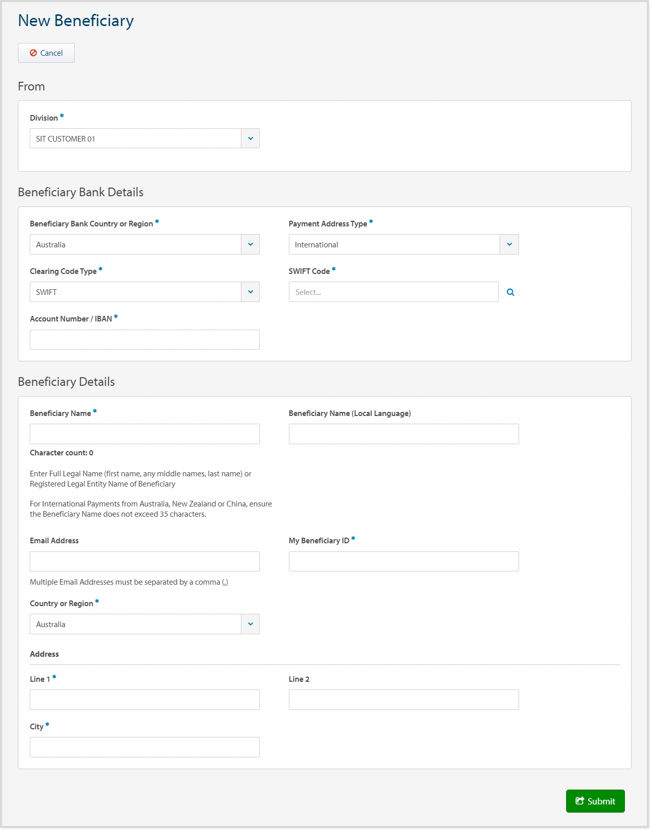Create Beneficiaries – ANZ Digital Services Help