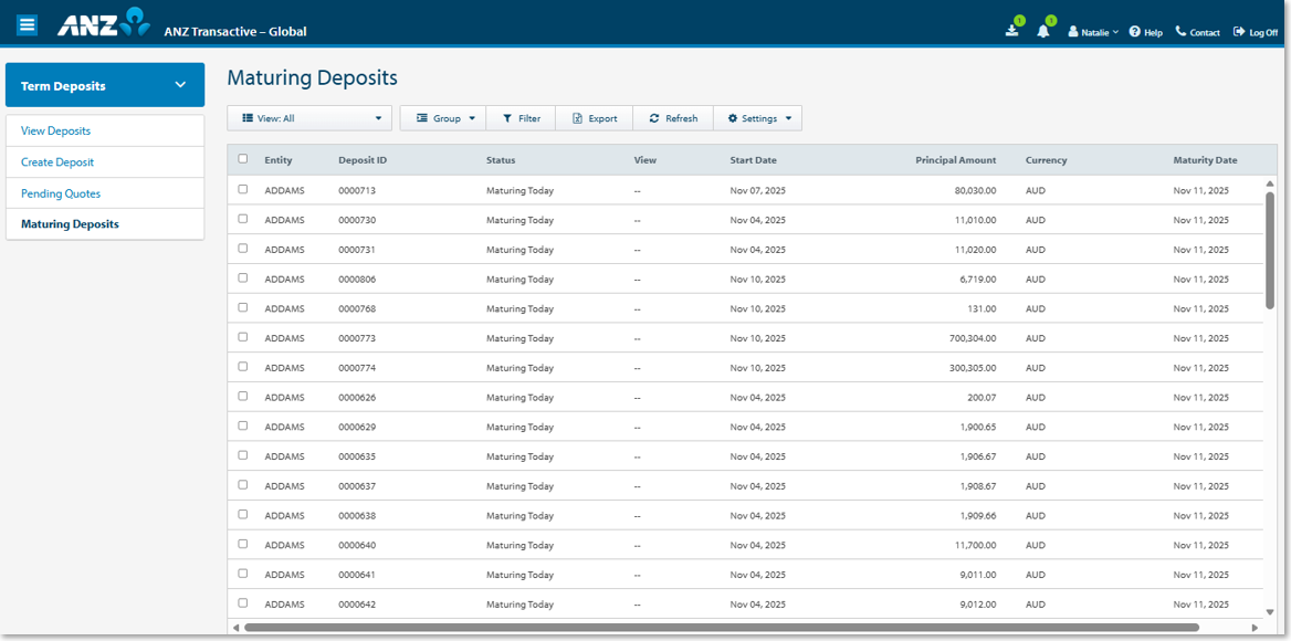 Maturing Deposits - currently in pilot – ANZ Digital Services Help